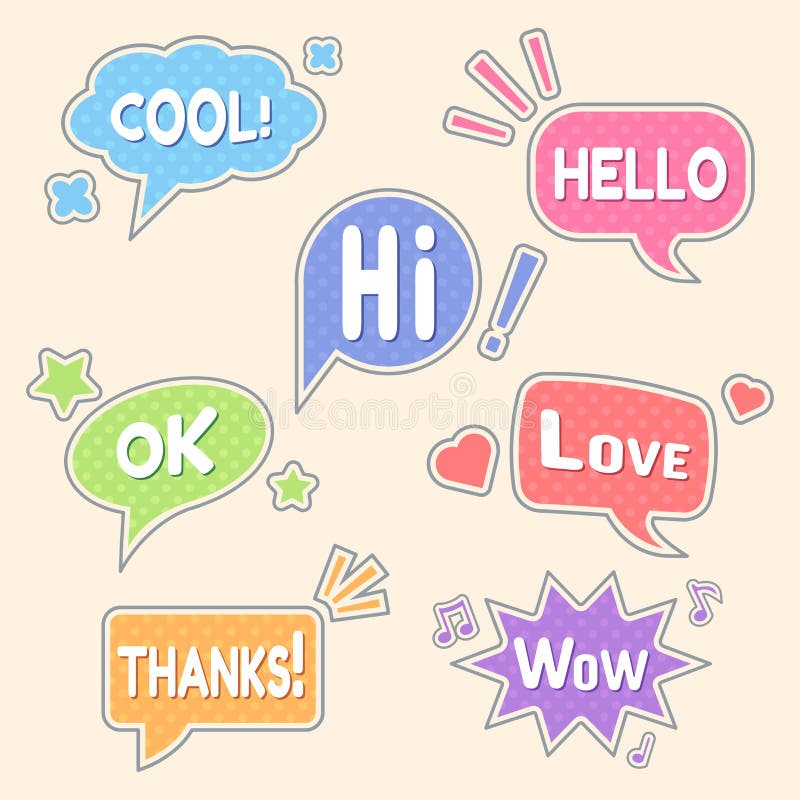 Set of Cute Speech Bubbles with Words Stock Vector - Illustration of ... Set of Cute Speech Bubbles with Words Stock Vector - Illustration of ...