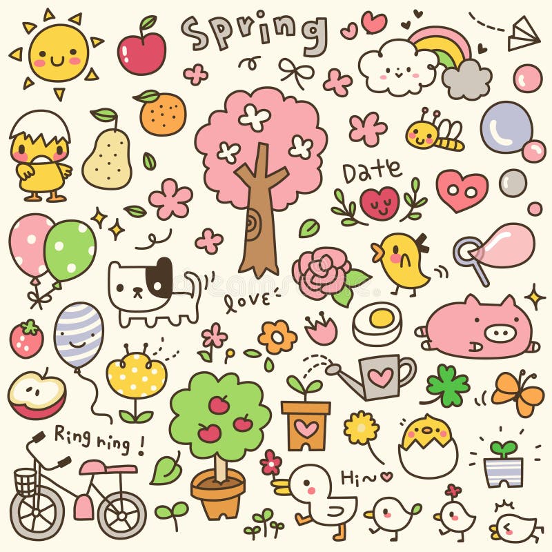 Set of Cute Spring Time Doodle Vector Illustration Stock Vector ...