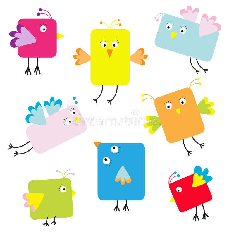 Set of Cute Square Cartoon Birds Stock Vector - Illustration of card ...