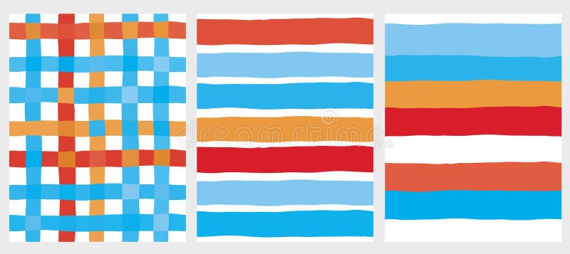 Set of 3 Cute Stripes and Grid Vector Patterns. Stock Vector ...