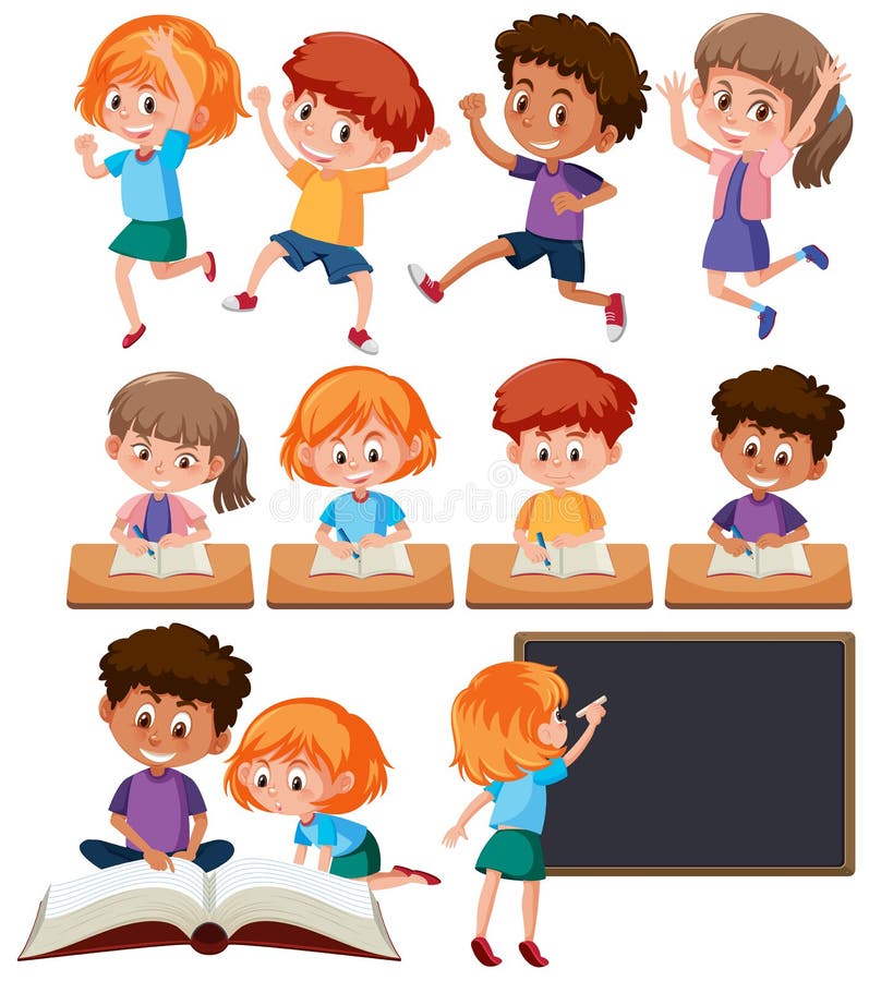 A set of cute students stock vector. Illustration of cheerful - 124229988