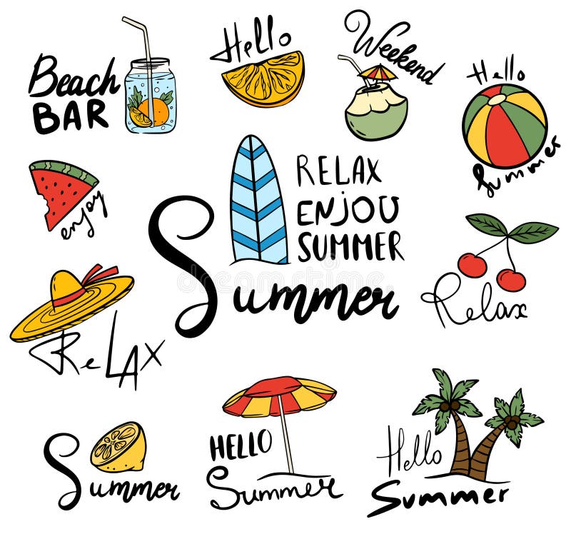 Set of cute summer icons. stock vector. Illustration of palm - 317413757