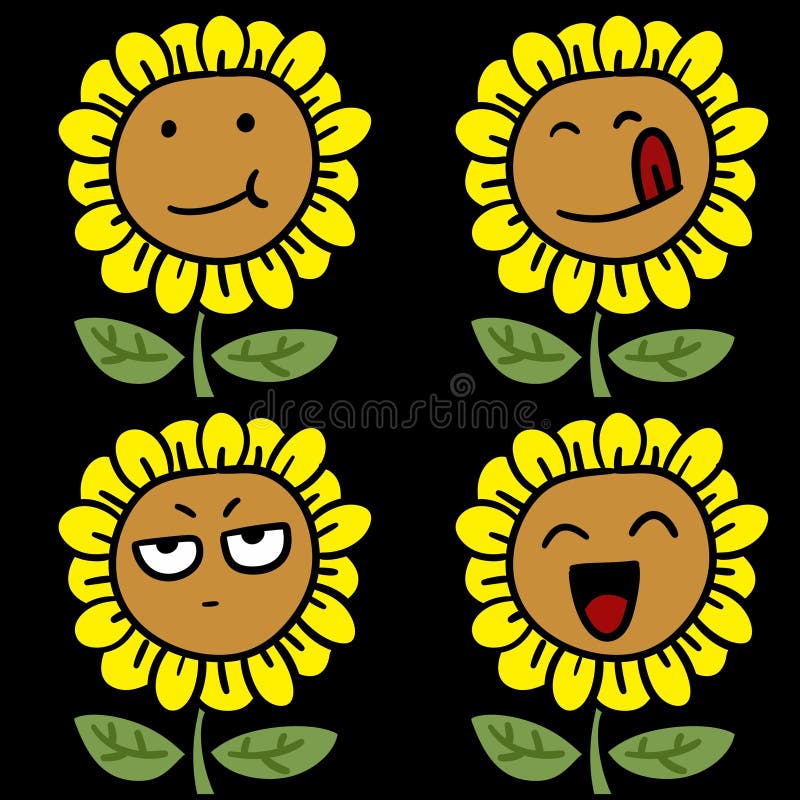 Set of Cute Sunflower Cartoon Stock Illustration - Illustration of ...