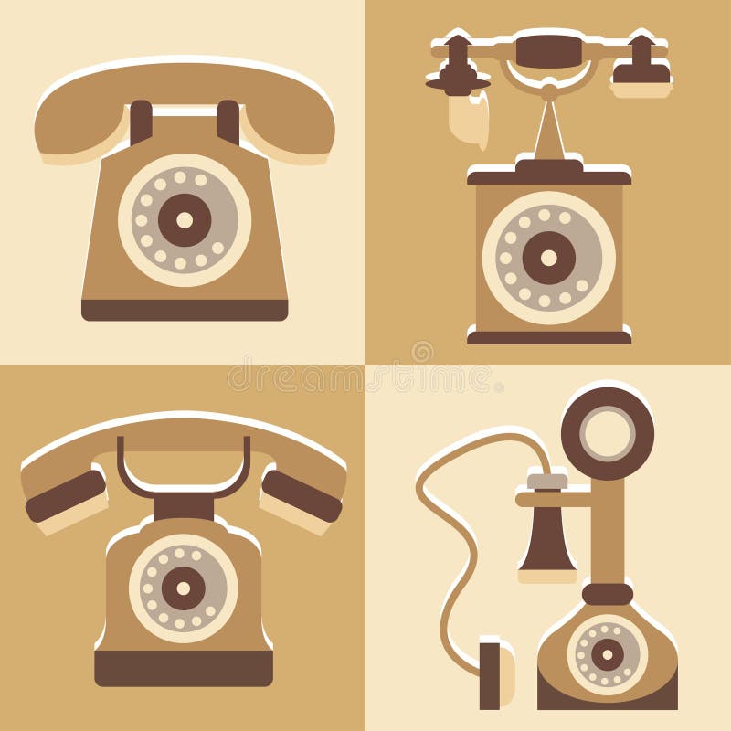 Set of Cute Telephone and Vintage Style Icon Stock Vector ...