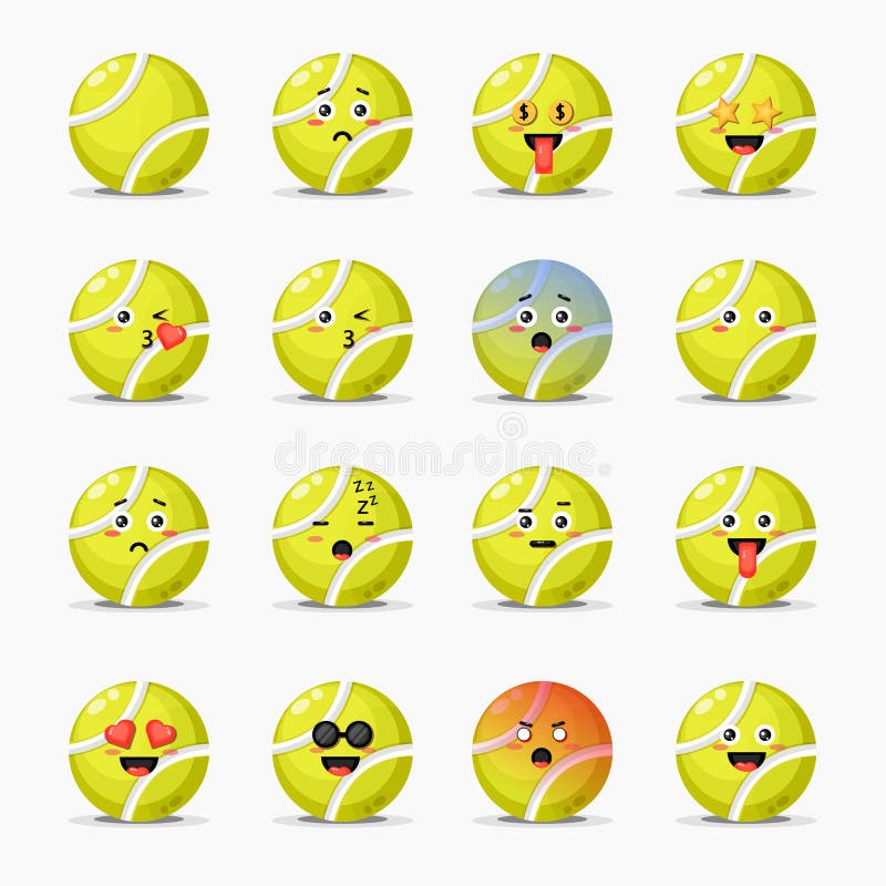 Set of Cute Tennis Ball with Expressions Stock Vector - Illustration of ...