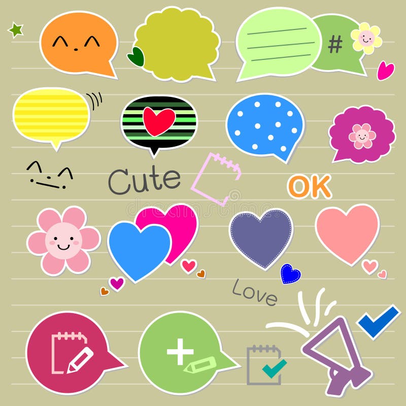 Set of Cute Thought Bubbles Stock Vector - Illustration of chat, design ...