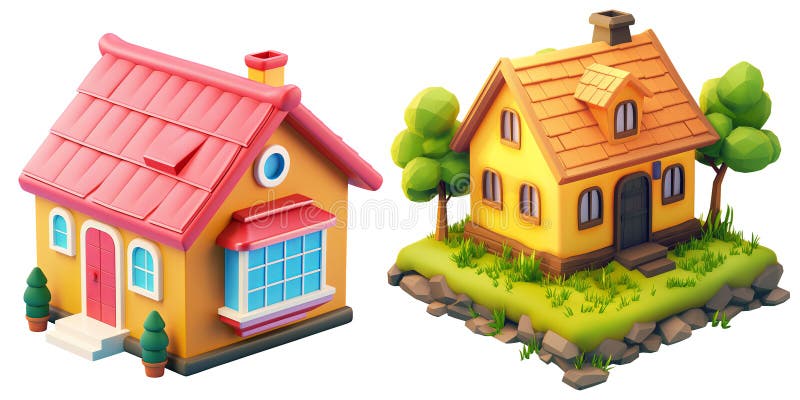 Set of Cute Tiny House Model. Isometric Stock Image - Illustration of ...