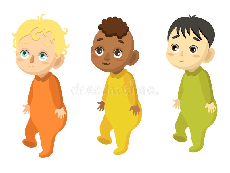 Set Cute Toddler-children of Different Races. Flat Vector Stock Vector ...