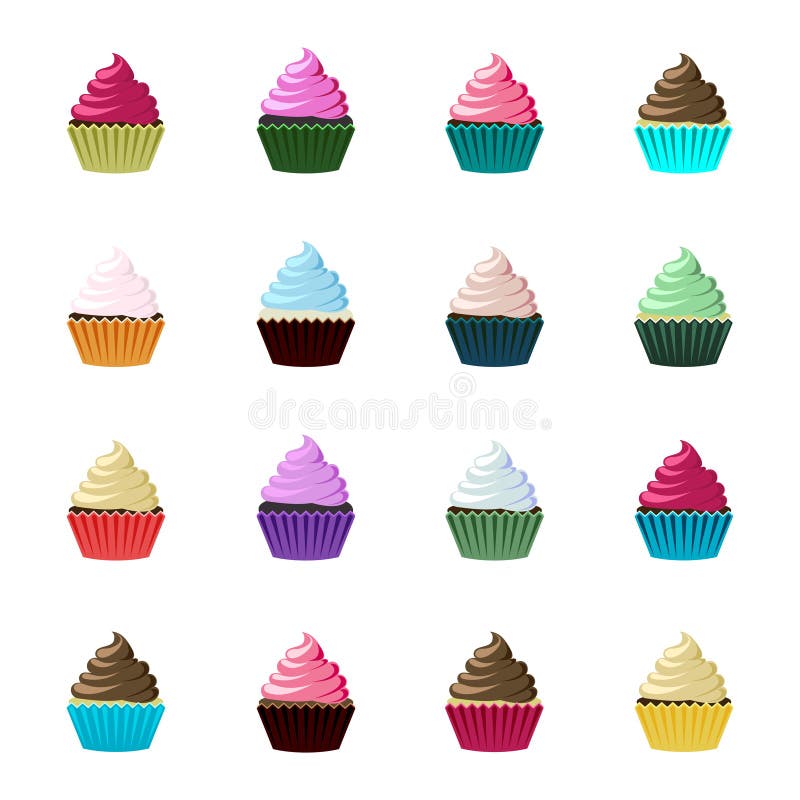Set of Cute Vector Cupcakes and Muffins. Stock Vector - Illustration of ...