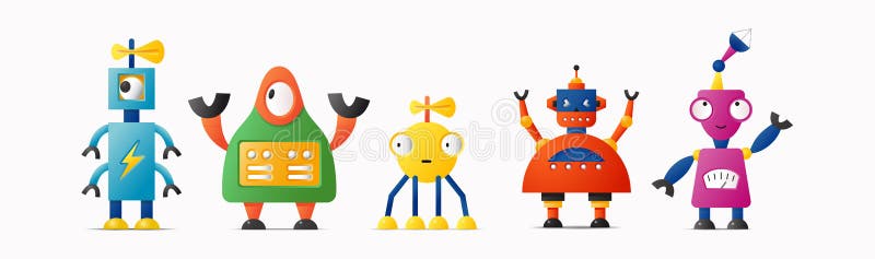 Set of Cute Vector Robot Characters for Kids. Robotics and Artificial ...