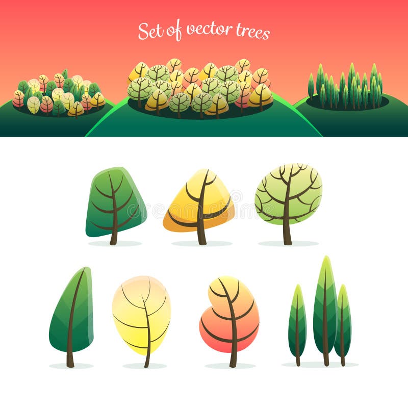 Set of cute vector trees stock vector. Illustration of bush - 51409311