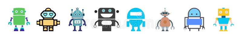 Set of Cute Vintage Robots. Vector Stock Vector - Illustration of ...
