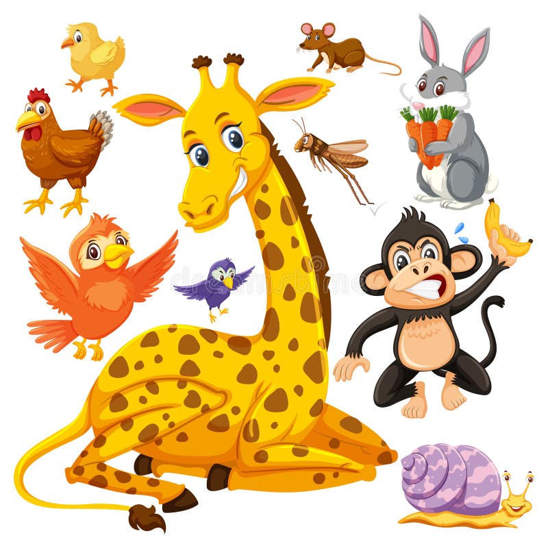 Set of Cute Wildlife Cartoon Character Stock Vector - Illustration of ...