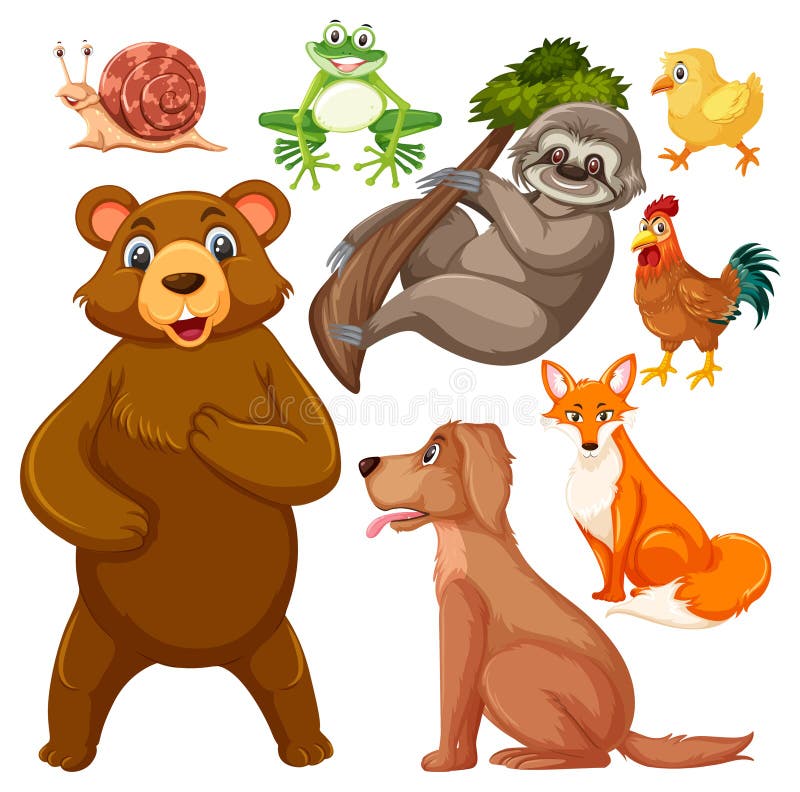 Set of Cute Wildlife Cartoon Character Stock Vector - Illustration of ...