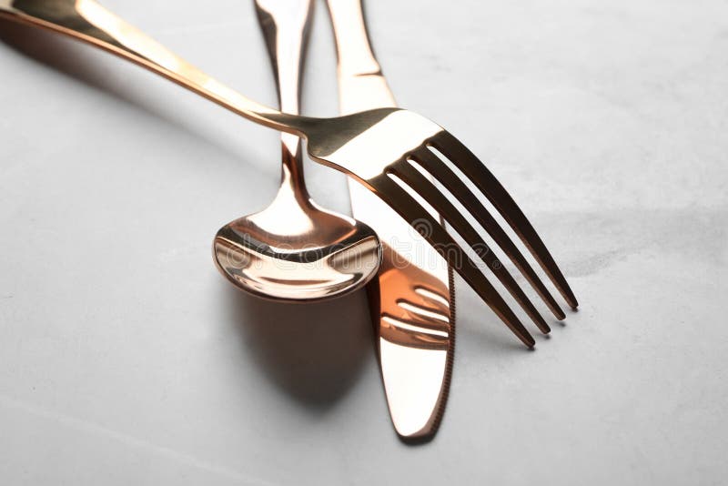 Set of Cutlery on Grey Background Stock Image - Image of metal, shiny ...