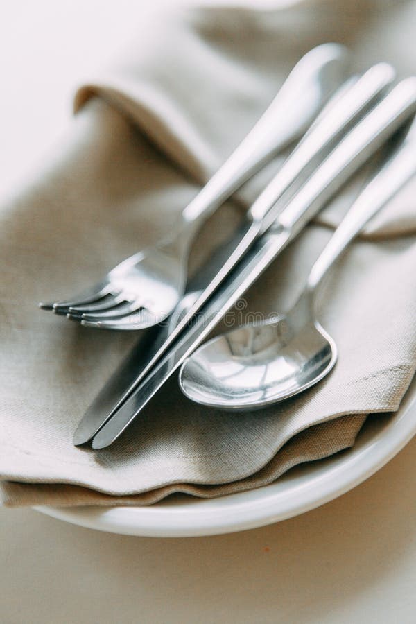 Set of Cutlery on the Table Stock Photo - Image of fork, cutlery: 133075356