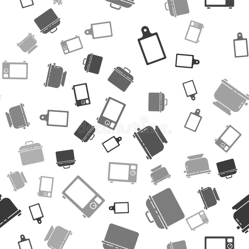 Set Cutting Board, Cooking Pot, Toaster and Microwave Oven on Seamless ...