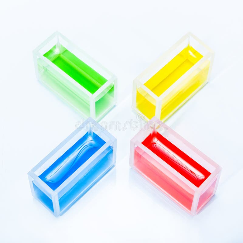 Set of Cuvettes with Color Liquid Stock Photo - Image of four, blue ...