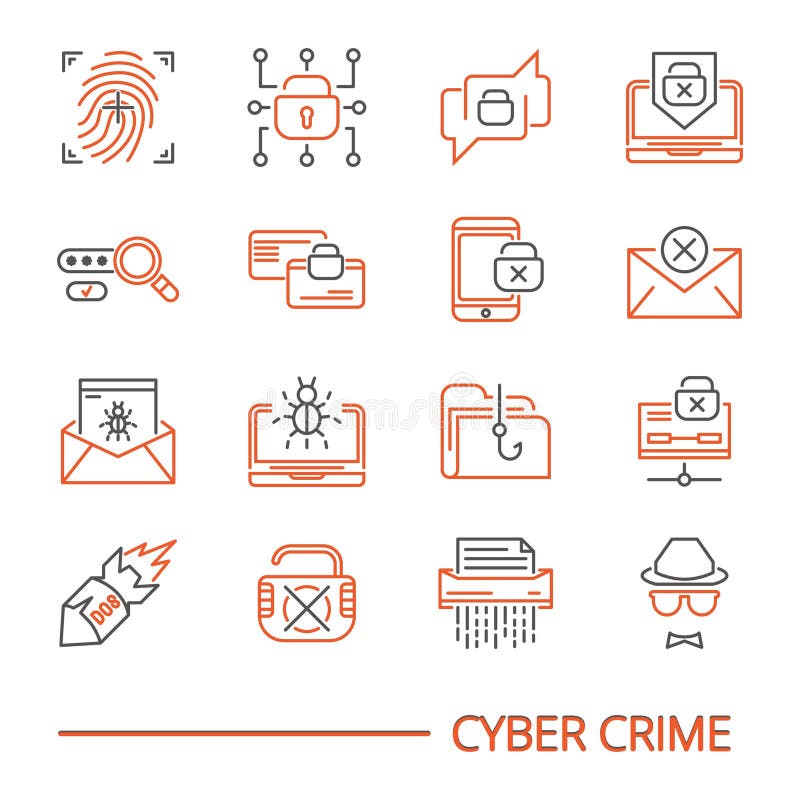 Set of Cyber Crime Icons. Vector Illustration Decorative Design Stock ...