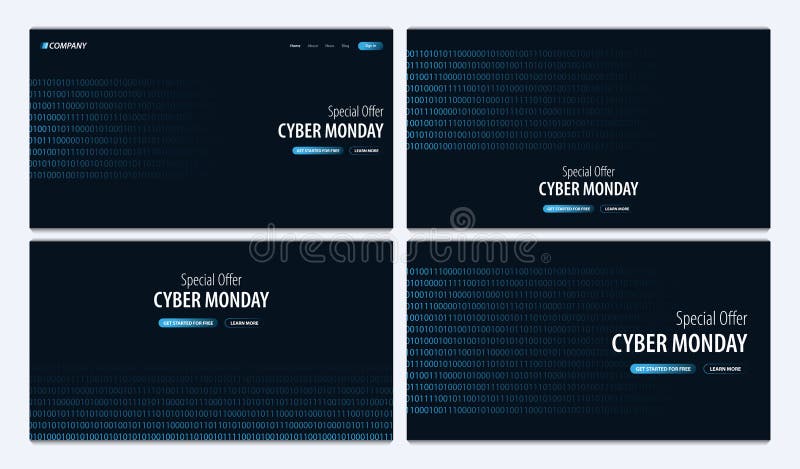 Set of Cyber Monday Sale Banner with Binary Code. Vector Illustration ...