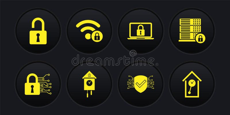 Set Cyber Security, Server with Lock, Retro Wall Watch, , Laptop and ... Set Cyber Security, Server with Lock, Retro Wall Watch, , Laptop and ...