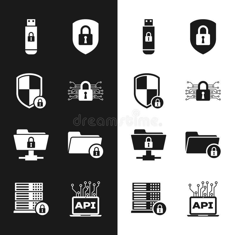 Set Cyber Security, Shield with Lock, USB Flash Drive, , FTP Folder and ... Set Cyber Security, Shield with Lock, USB Flash Drive, , FTP Folder and ...
