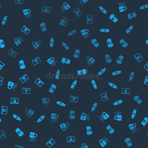 Set Cyber Security, USB Flash Drive with Lock, Folder and and Laptop on ...