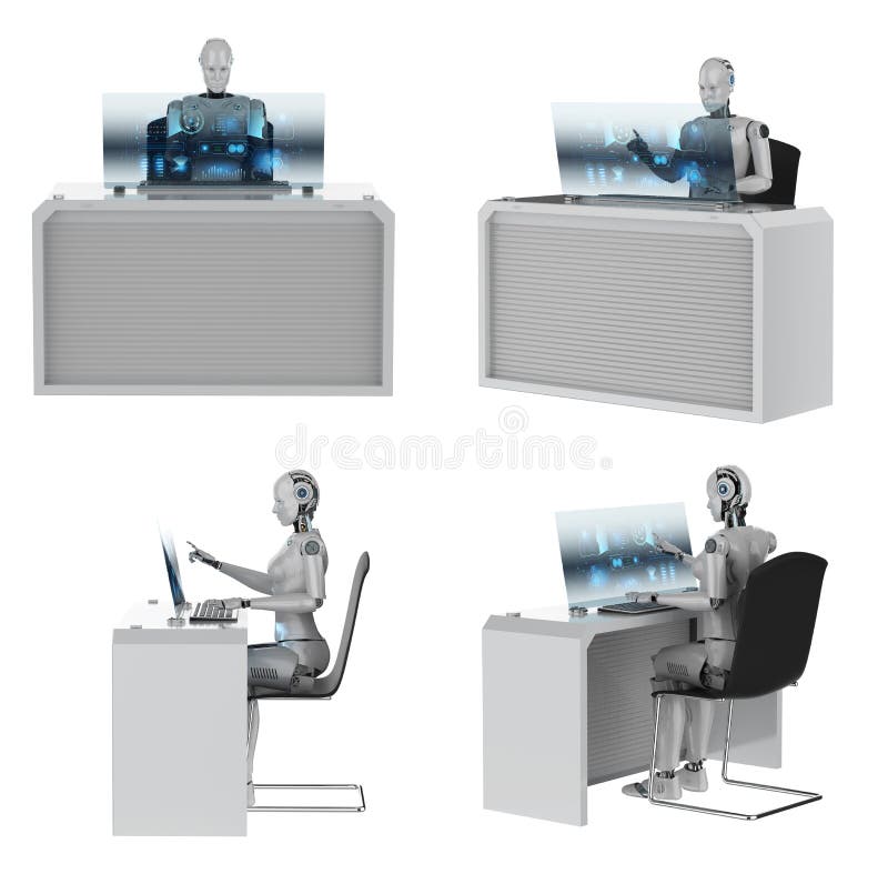 Female cyborgs in office stock illustration. Illustration of notebook ...