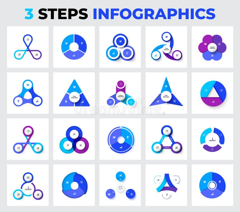 Set of Cycle Diagrams with 3 Options, Steps or Processes. Circles ...
