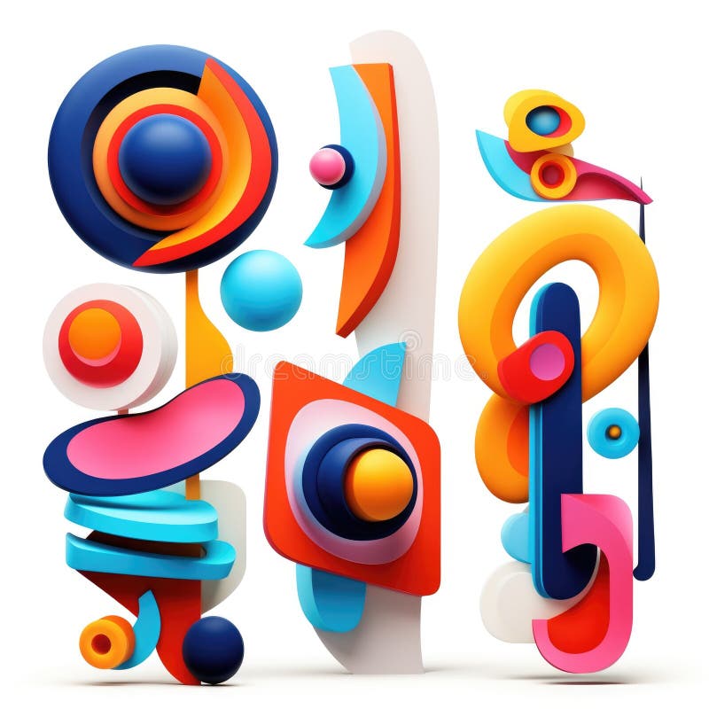 Set of 3d Abstract Shapes in Cartoon Style on White Background Stock ...