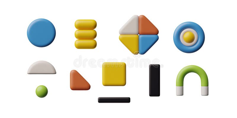 Set 3D Abstractions in the Brutalist Style: Triangular, Round, Square ...