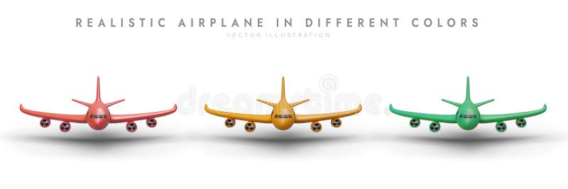 Set of 3D Airplanes of Different Colors, Front View. Realistic Image ...
