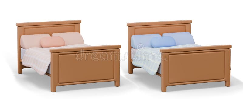 Set of 3D Beds with Bedding Sets of Different Colors. Realistic ...
