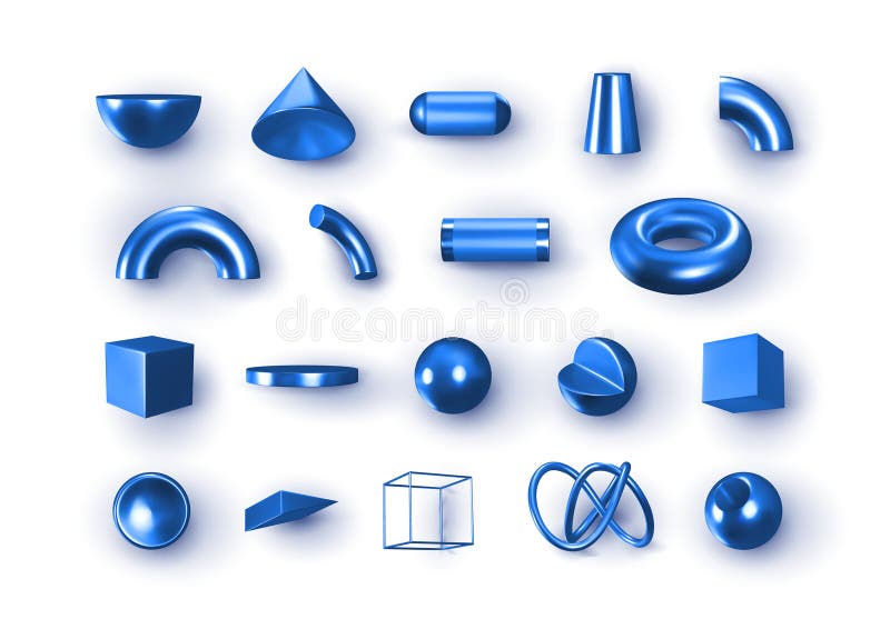 Set of 3d Blue Geometric Shapes Objects. Realistic Geometry Elements ...