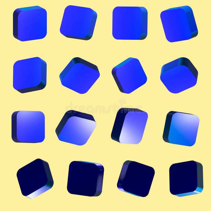 Set 3D of Button Blue and Light Blue Cubes, Squares, Isolated. 3d ...