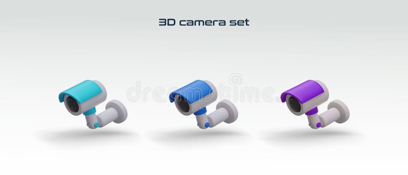 Set of 3d Camera in Different Colors. Poster with Surveillance Outdoor ...