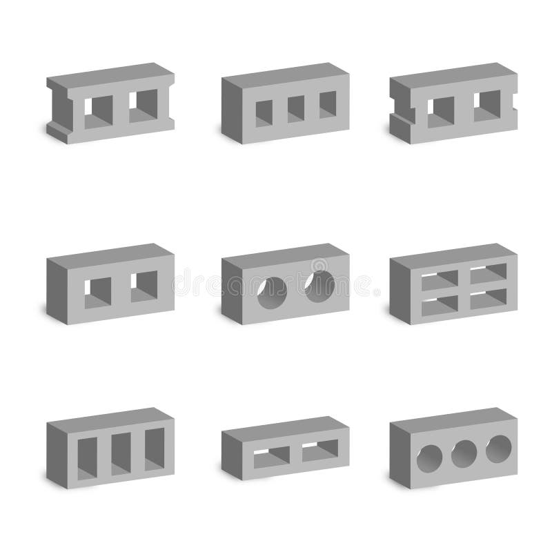 Set of Concrete Blocks in Isometric Vector Illustration. Stock Vector ...