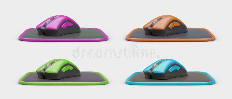 Set of 3D Computer Mice on Mat. Image in Different Colors, Side View ...