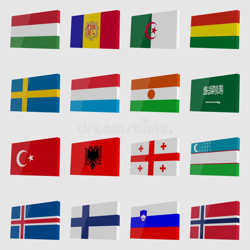 Set of 3D country flags stock vector. Illustration of iceland - 329527614