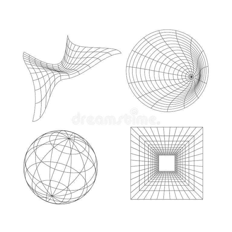 Set of 3D Distorted Digital Shapes, Grid Stock Vector - Illustration of ...