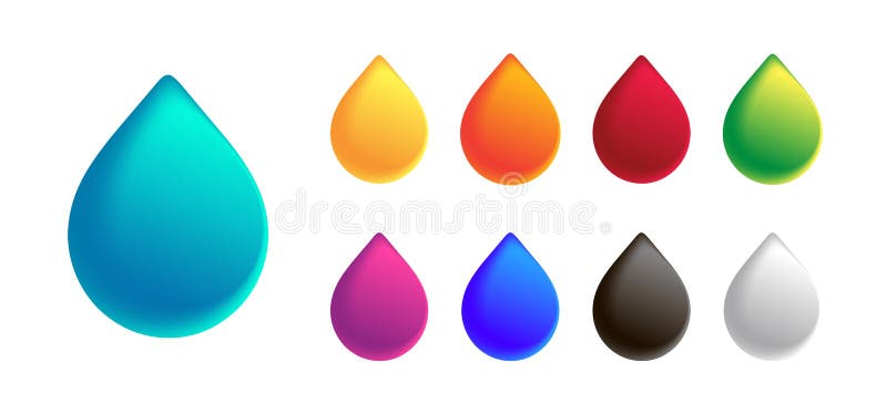 Set of 3d Drops in Different Colors, Paint Samples Volume Droplets ...