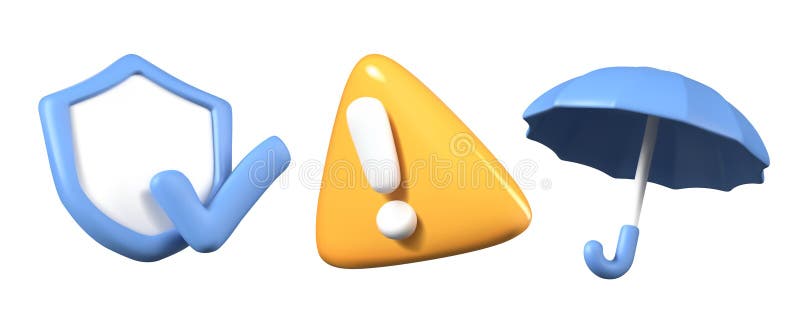 Set of 3D Elements for Protection, Insurance Concepts. Warnings about ...