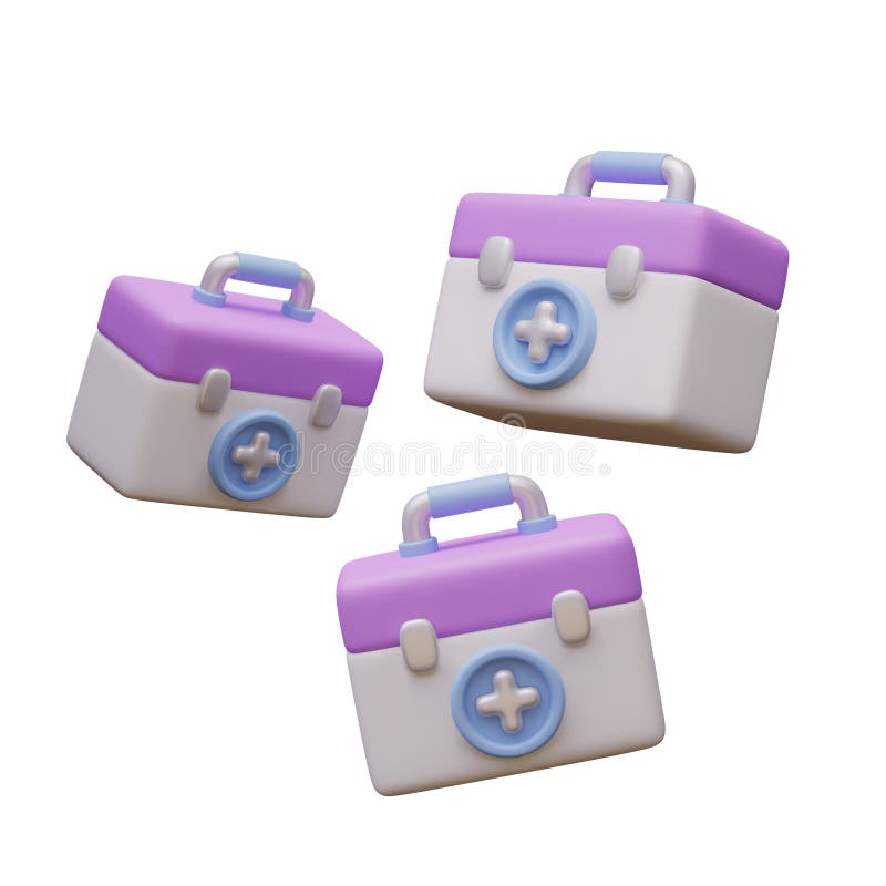 Set of 3D First Aid Kits on White Background. Colored Boxes with ...