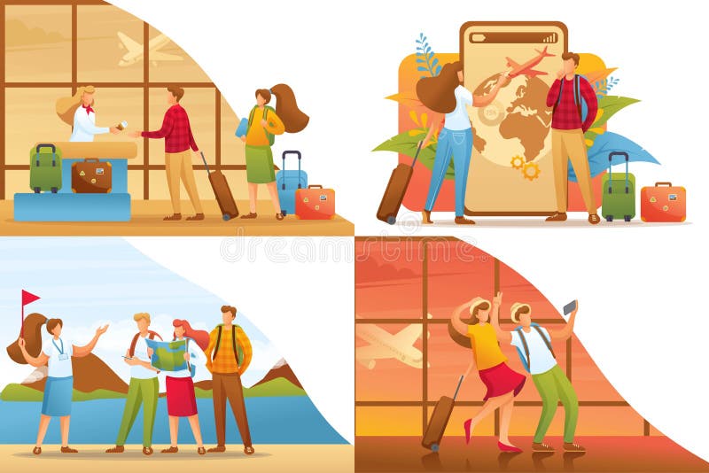 Set 2D Flat Concepts, People on Vacation, on Excursions, on Vacation ...