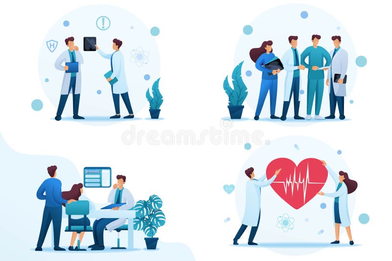 Set 2D Flat Concepts about Work of Doctors and Medical Personnel. for ...