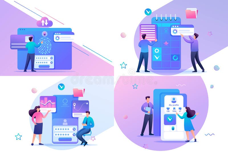 Set 2D Flat Concepts Young People Use Apps for Their Smartphones and ...