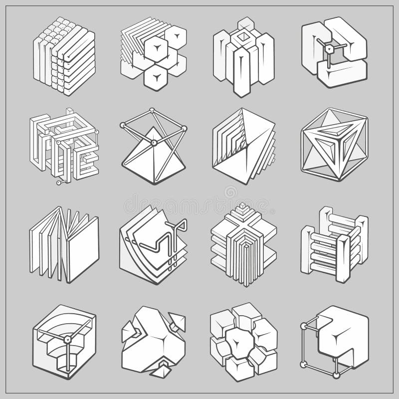 Set of 3D Geometric Shapes Cube Designs Stock Vector - Illustration of ...
