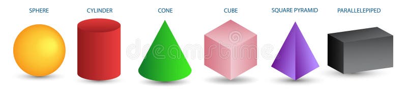 Set of 3d Geometric Shapes. Isometric Views of Sphere, Cylinder, Cone ...