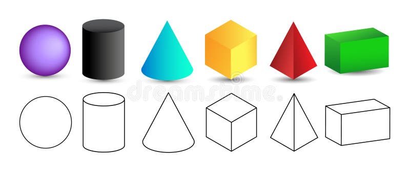 Set of 3d Geometric Shapes. Isometric Views of Sphere, Cylinder, Cone ...
