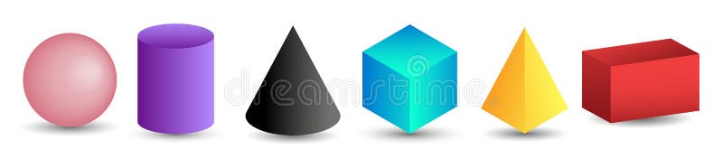 Set of 3d Geometric Shapes. Isometric Views of Sphere, Cylinder, Cone ...
